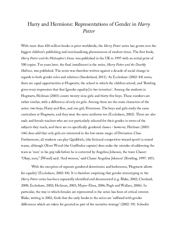 (PDF) Harry and Hermione: Representations of Gender in Harry Potter