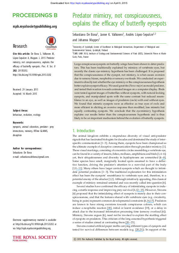 (PDF) Predator mimicry, not conspicuousness, explains the efficacy of ...
