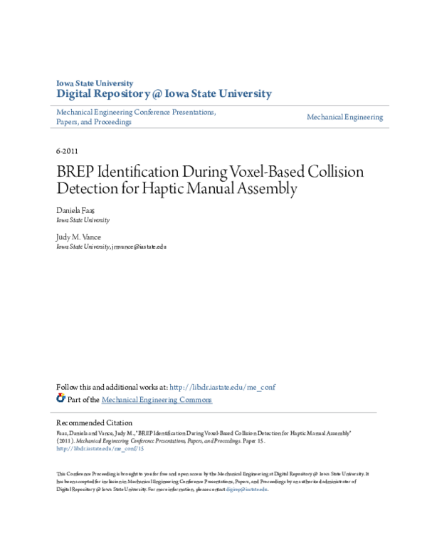 (PDF) BREP Identification During Voxel-Based Collision Detection for Haptic Manual Assembly