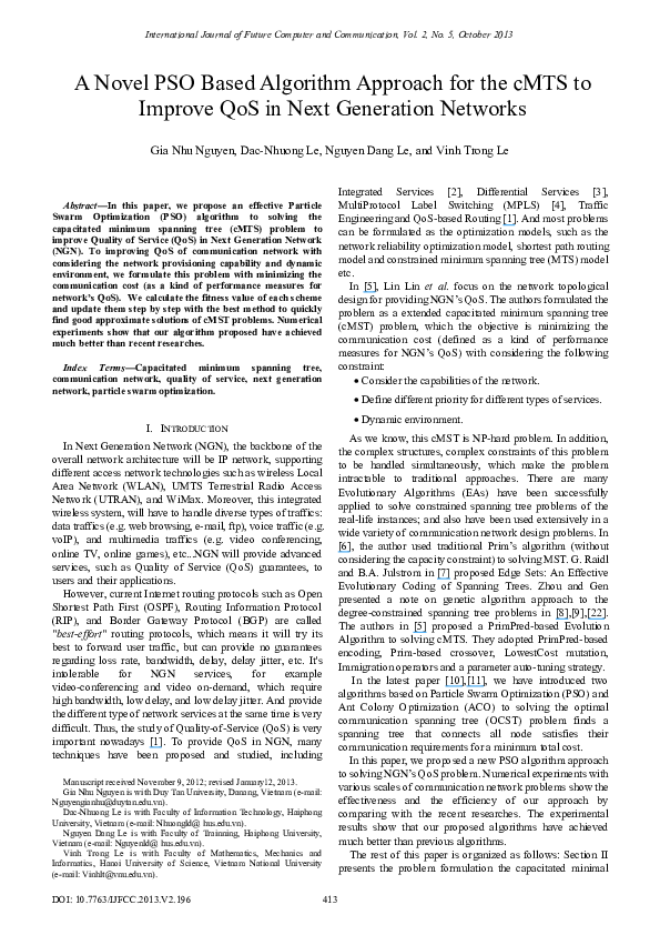 Pdf A Novel Pso Based Algorithm Approach For The Cmts To Improve Qos