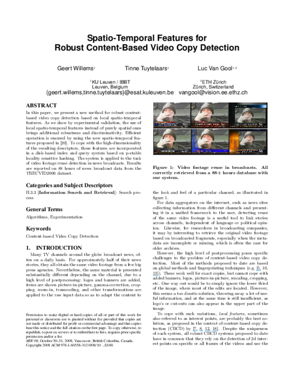 Pdf Fast And Accurate Content Based Video Copy Detection Using Bag Of