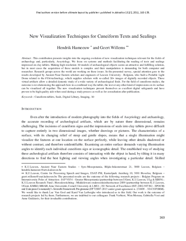 (PDF) New visualization techniques for cuneiform texts and sealings