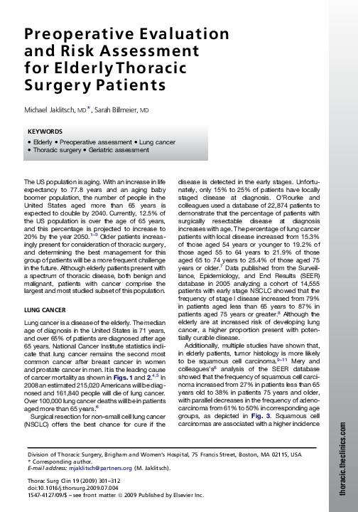 (PDF) Preoperative Evaluation and Risk Assessment for Elderly Thoracic ...