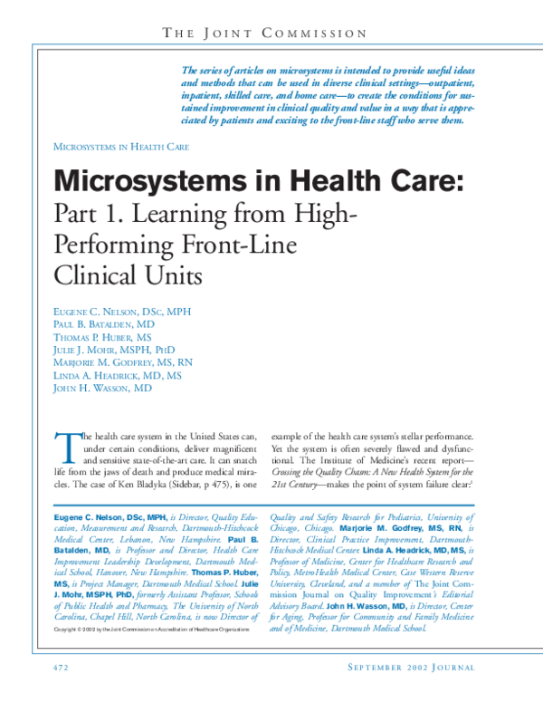 (PDF) Microsystems in Health Care: Part 1. Learning from High ...