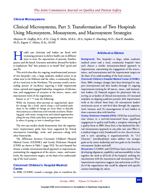 (PDF) Clinical microsystems, Part 3.: Transformation of two hospitals ...