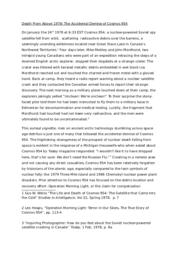 (DOC) Death From Above 1978: The Accidental Demise of Cosmos 954