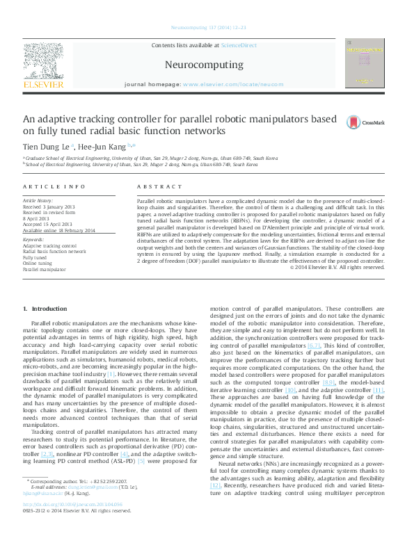 Pdf An Adaptive Tracking Controller For Parallel Robotic Manipulators