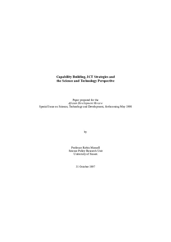 (DOC) Capability Building, ICT Strategies, and the Science and ...