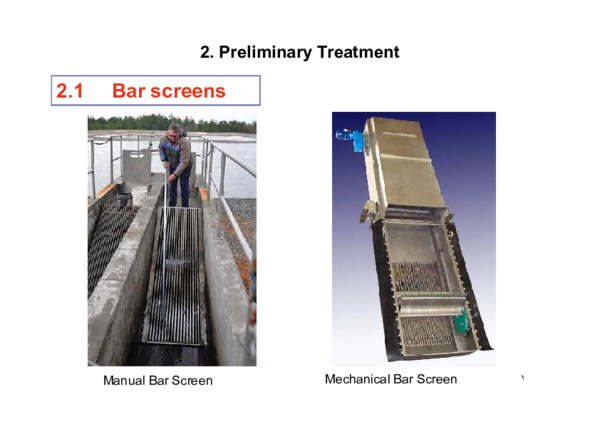 (PDF) 2. Preliminary Treatment ١ Manual Bar Screen Mechanical Bar ...