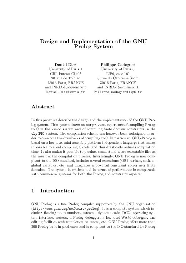 Pdf Design And Implementation Of The Gnu Prolog System