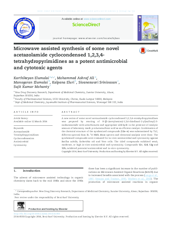 (PDF) Microwave assisted synthesis of some novel acetazolamide ...