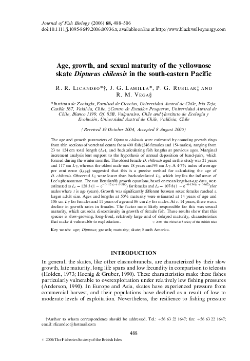 (PDF) Age, growth, and sexual maturity of the yellownose skate Dipturus ...