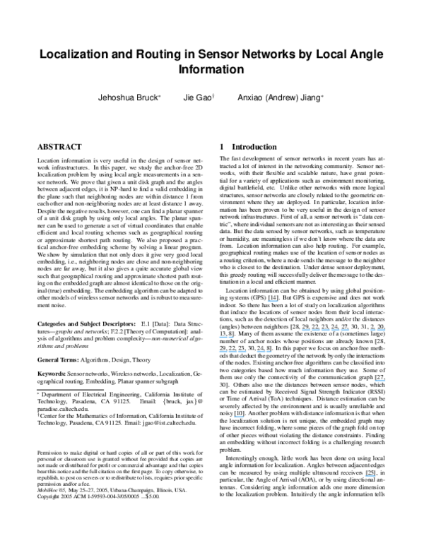 (PDF) Localization and routing in sensor networks by local angle information