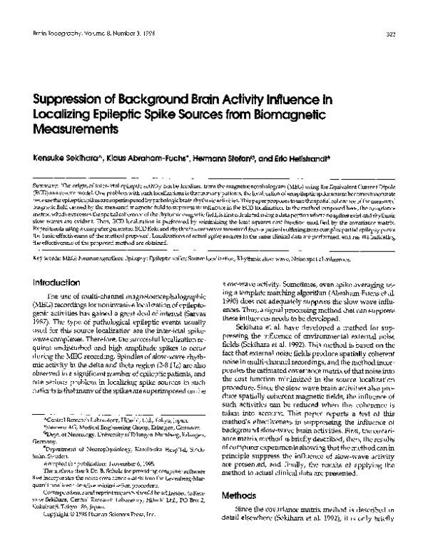 (PDF) Suppression of background brain activity influence in localizing epileptic spike sources ...