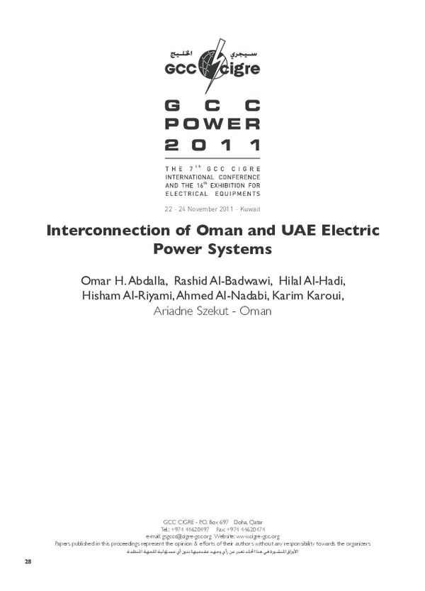 (PDF) Interconnection of Oman and UAE Electric Power Systems