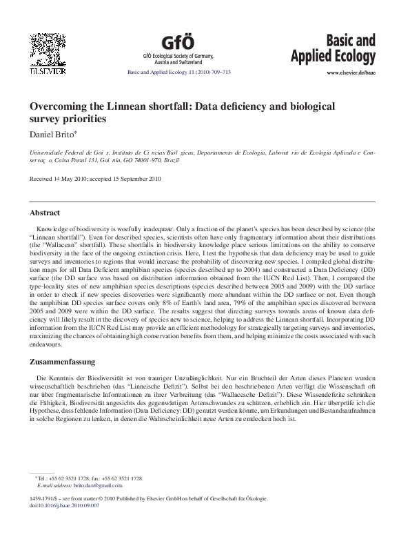(PDF) Overcoming the Linnean shortfall: Data deficiency and biological ...