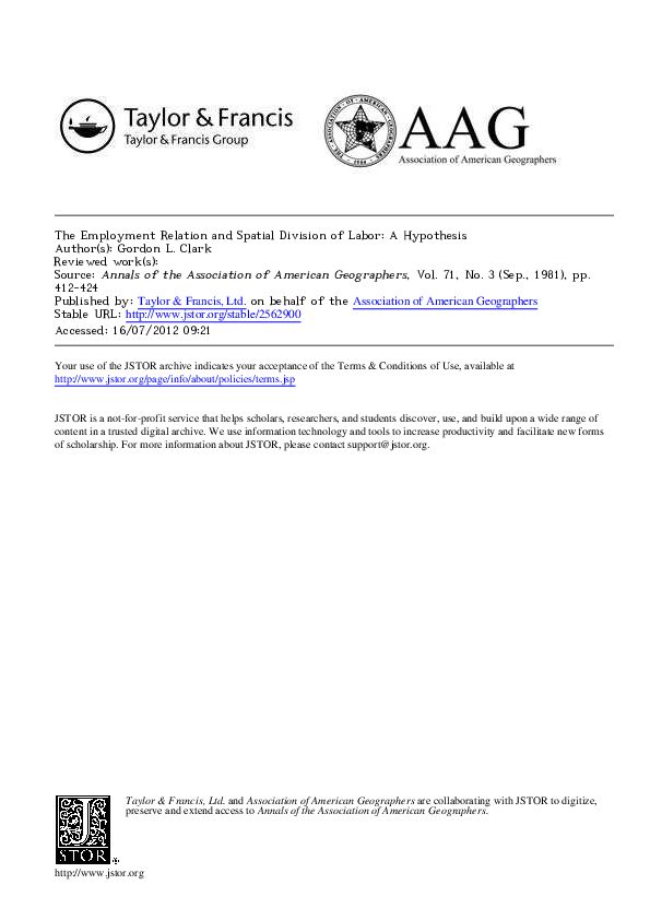(PDF) Clark, G. L. 1981: The employment relation and the spatial ...