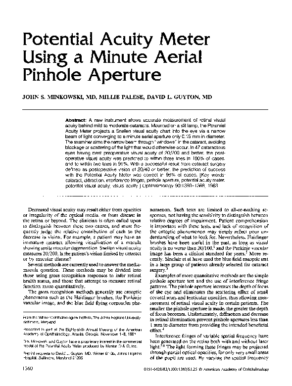 (PDF) Potential Acuity Meter Using a Minute Aerial Pinhole Aperture