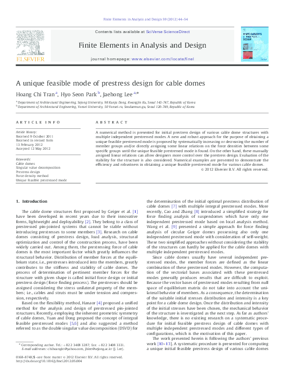 (PDF) A unique feasible mode of prestress design for cable domes