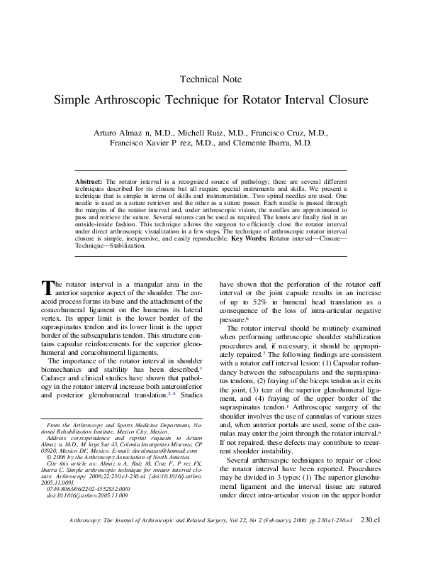 (PDF) Simple Arthroscopic Technique for Rotator Interval Closure