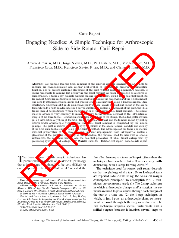 (PDF) RETRACTED: Engaging Needles: A Simple Technique for Arthroscopic ...