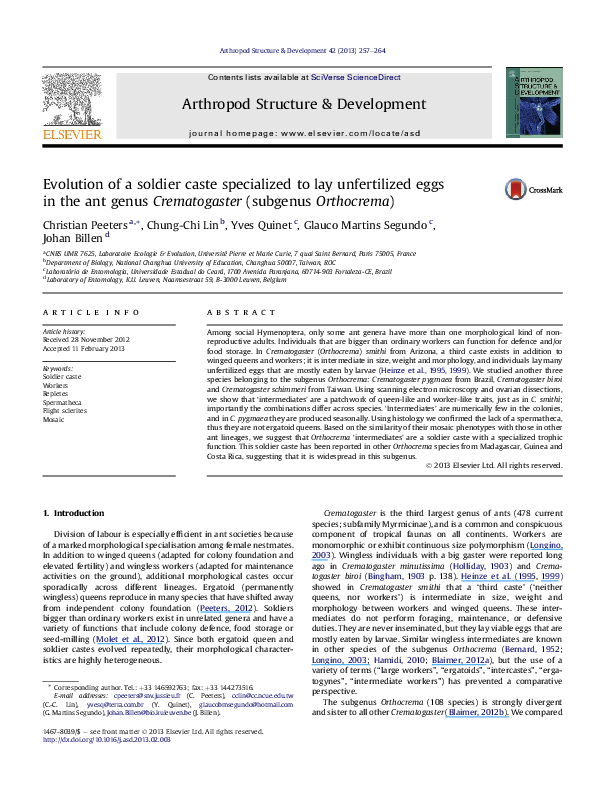 (PDF) Evolution of a soldier caste specialized to lay unfertilized eggs ...