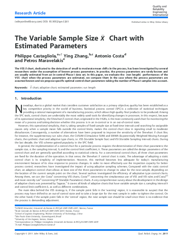 Pdf Statistical Project Of X Control Chart With Variable Sample Size