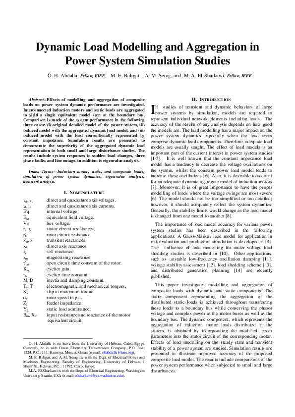 (PDF) Dynamic load modelling and aggregation in power system simulation studies