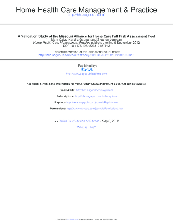 (PDF) A Validation Study of the Missouri Alliance for Home Care Fall ...