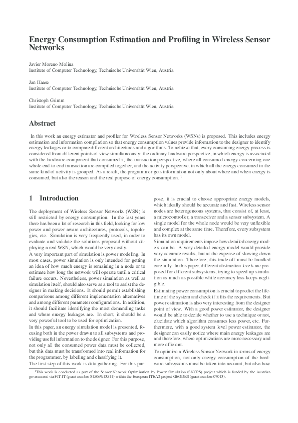 (PDF) Energy Consumption Estimation and Profiling in Wireless Sensor Networks