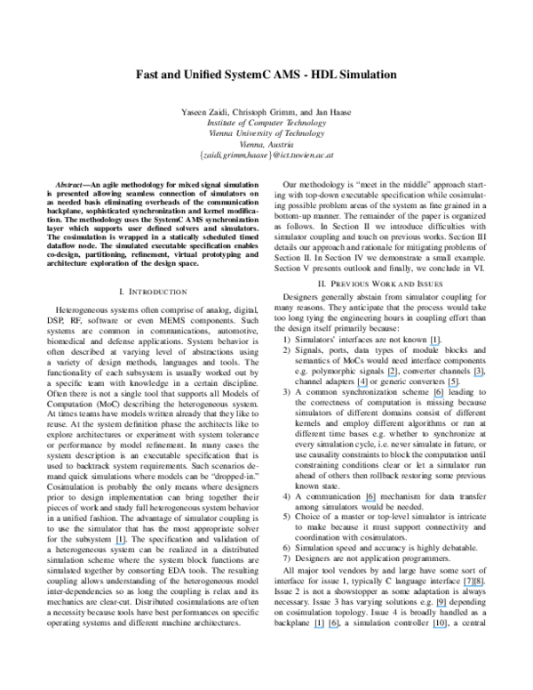 Pdf Fast And Unified Systemc Ams Hdl Simulation