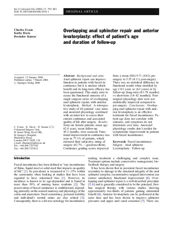 (PDF) Overlapping anal sphincter repair and anterior levatorplasty ...
