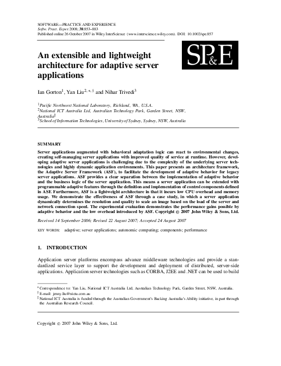 Pdf An Extensible And Lightweight Architecture For Adaptive Server