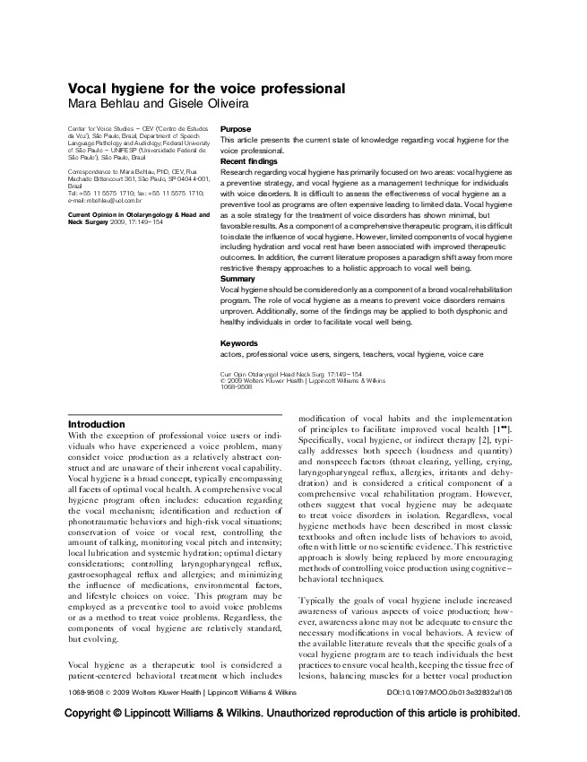 (PDF) Vocal hygiene for the voice professional