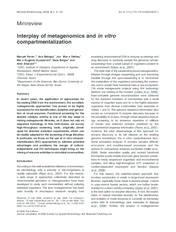 (PDF) Interplay of metagenomics and in vitro compartmentalization