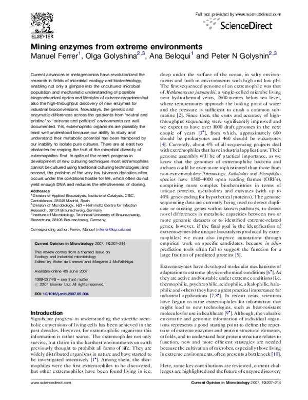 (PDF) Mining enzymes from extreme environments