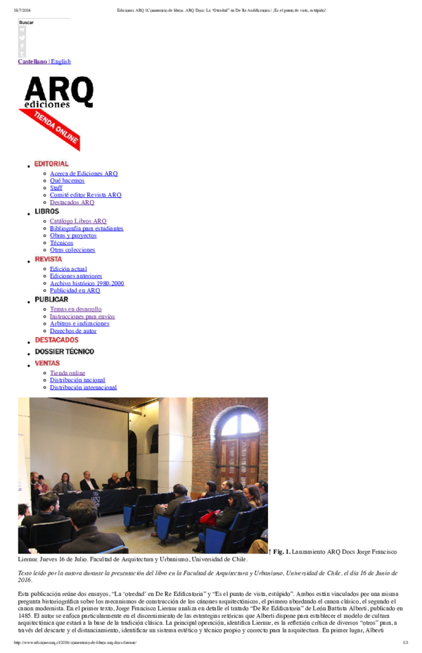 (PDF) Comentario de libro: ARQ Docs: “La ‘otredad’ en De Re Edificatoria” y “Es el punto de ...