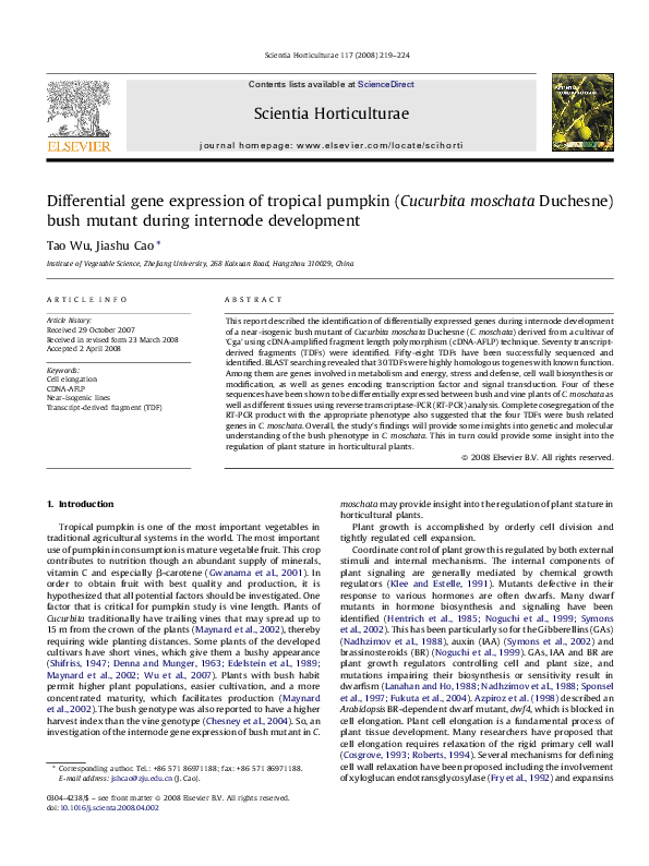 (PDF) Differential gene expression of tropical pumpkin (Cucurbita ...