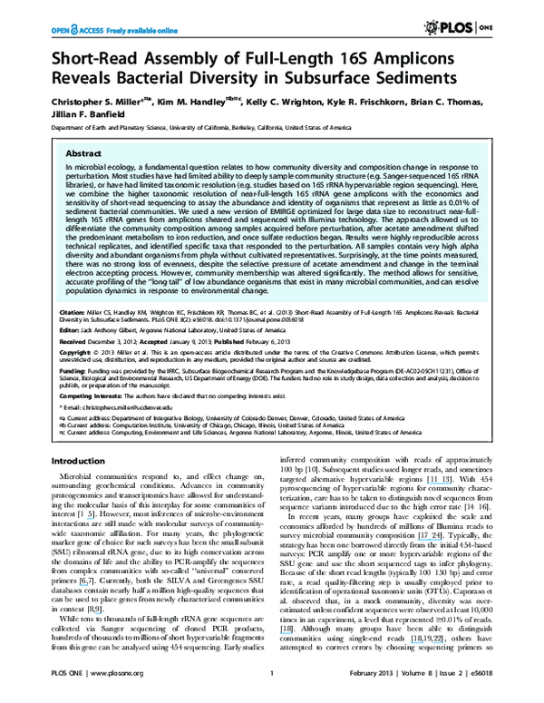 (PDF) Miller 2013 Short-Read Assembly of Full-Length 16S Amplicons PLoS ONE