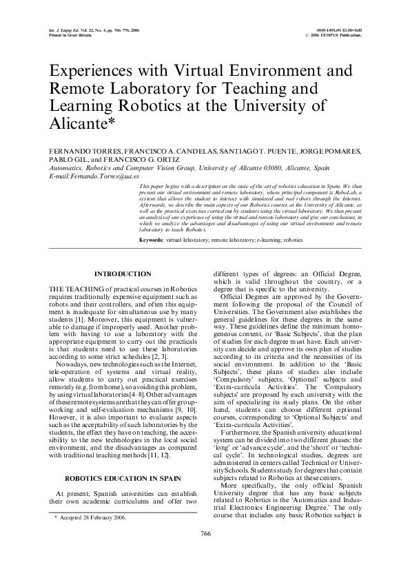 (PDF) Experiences with virtual environment and remote laboratory for ...