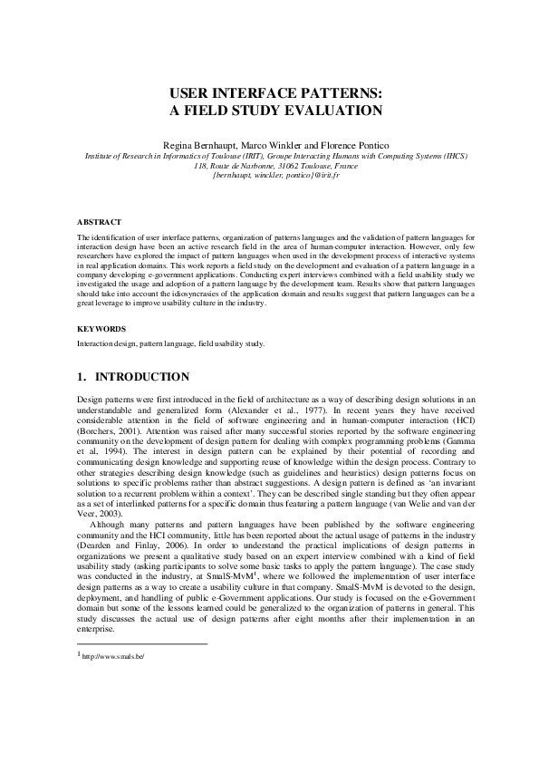 (PDF) User Interface Patterns: A Field Study Evaluation