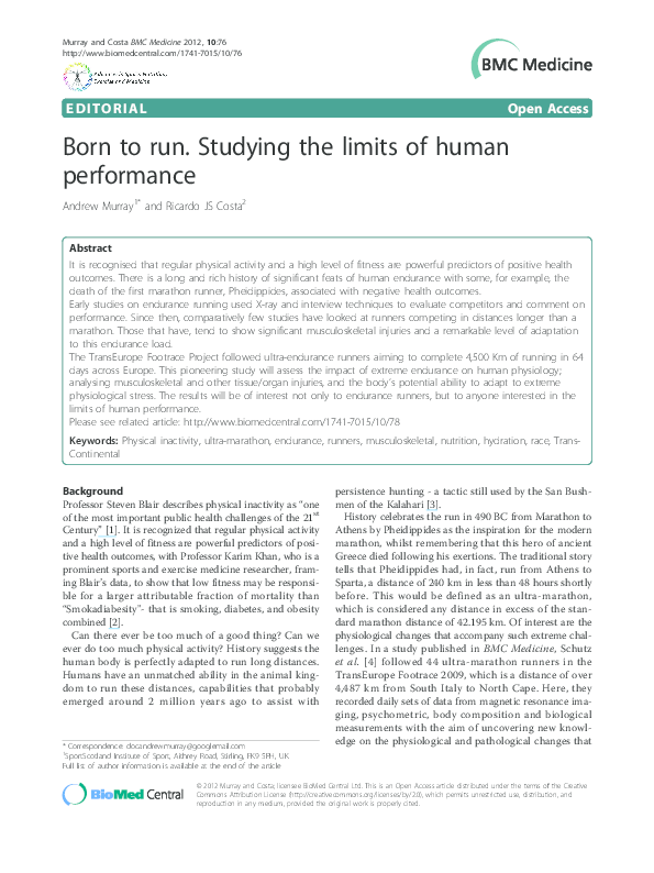 (PDF) Born to run. Studying the limits of human performance