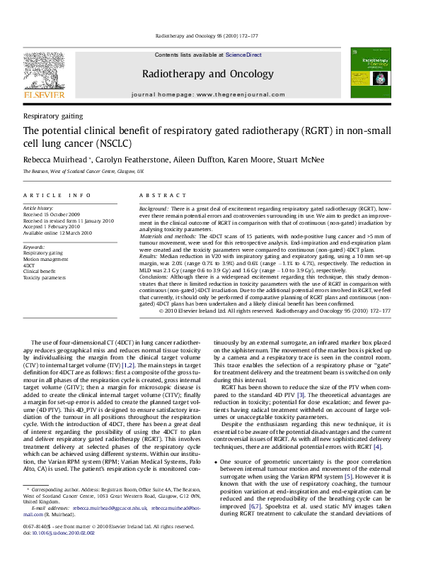 (PDF) The potential clinical benefit of respiratory gated radiotherapy ...