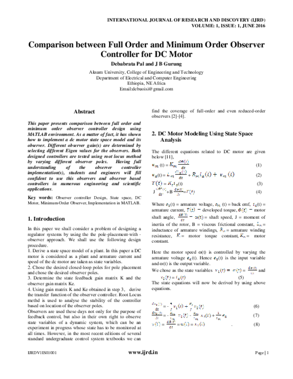 (PDF) Comparison between Full Order and Minimum Order Observer ...