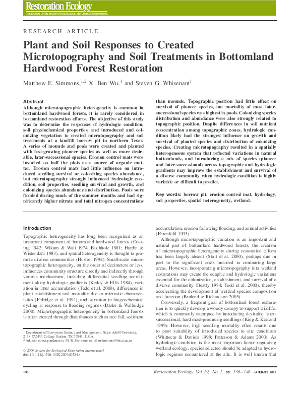 (PDF) Plant and Soil Responses to Created Microtopography and Soil ...