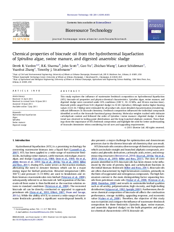 (PDF) Chemical properties of biocrude oil from the hydrothermal ...