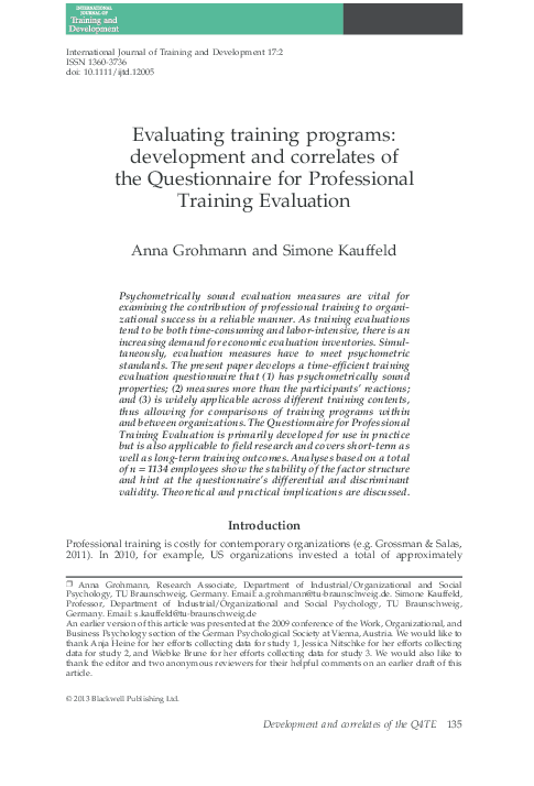 (PDF) Evaluating training programs: development and correlates of the ...