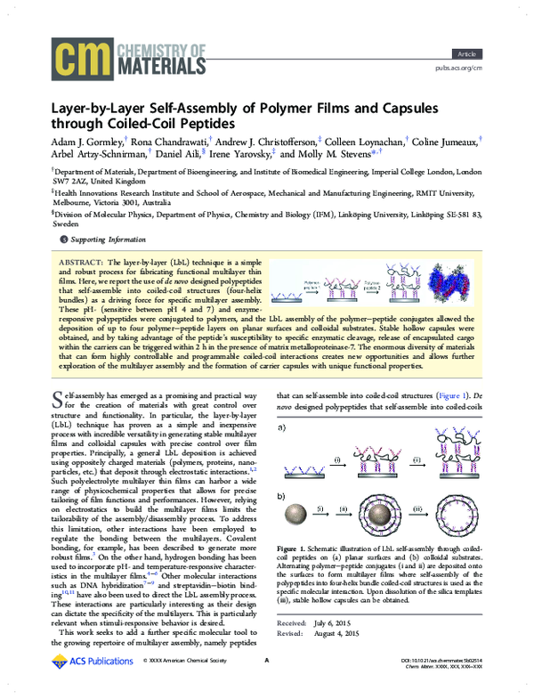 (PDF) Layer-by-Layer Self-Assembly of Polymer Films and Capsules through Coiled-Coil Peptides ...