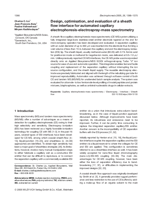 (PDF) Design, optimisation, and evaluation of a sheath flow interface ...