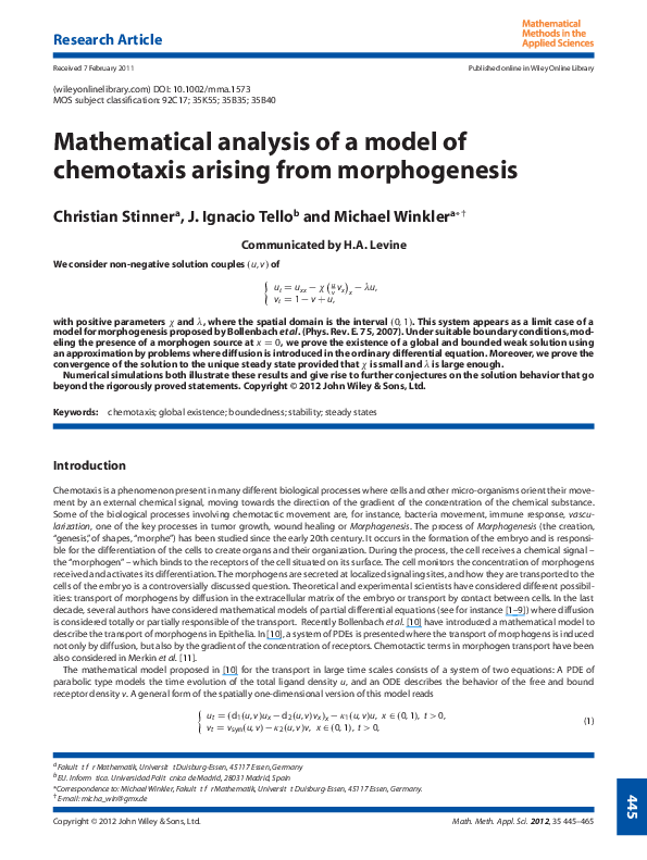 (PDF) Mathematical analysis of a model of chemotaxis arising from morphogenesis